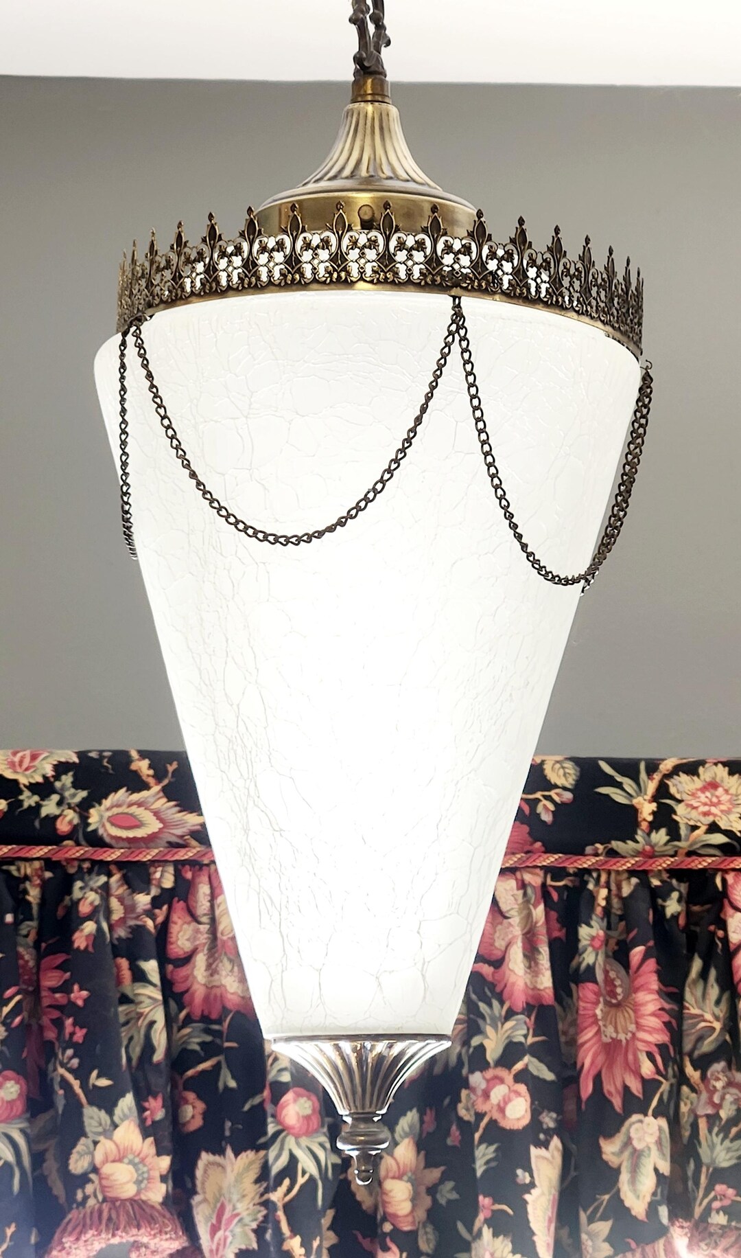 Vintage MOE Lighting, Swag Pendant Light, Crackle, Frosted MCM ...