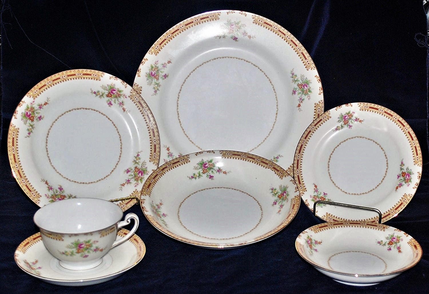 Antique, Occupied Japan, Hira China HIR23 Gold Trimmed, 7 Piece Place ...