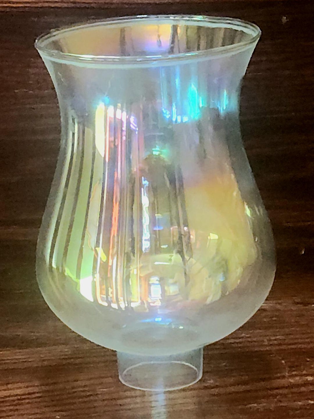 Large Hurricane Glass Shade W Iridescence 7 5 Tall 4 75 Top Opening
