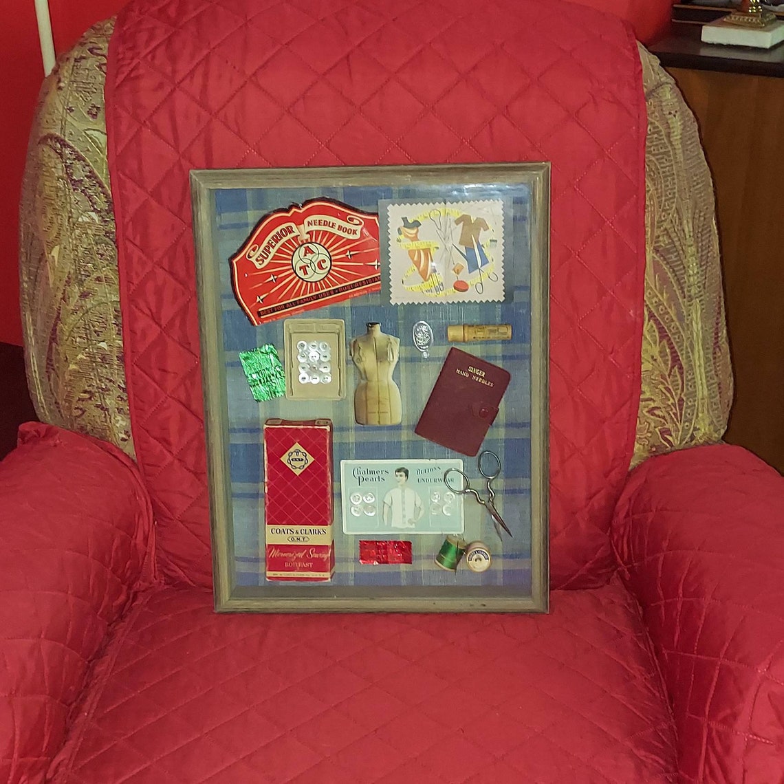 Sewing Shadow Box with Vintage Sewing Notions Wood Framed | Etsy