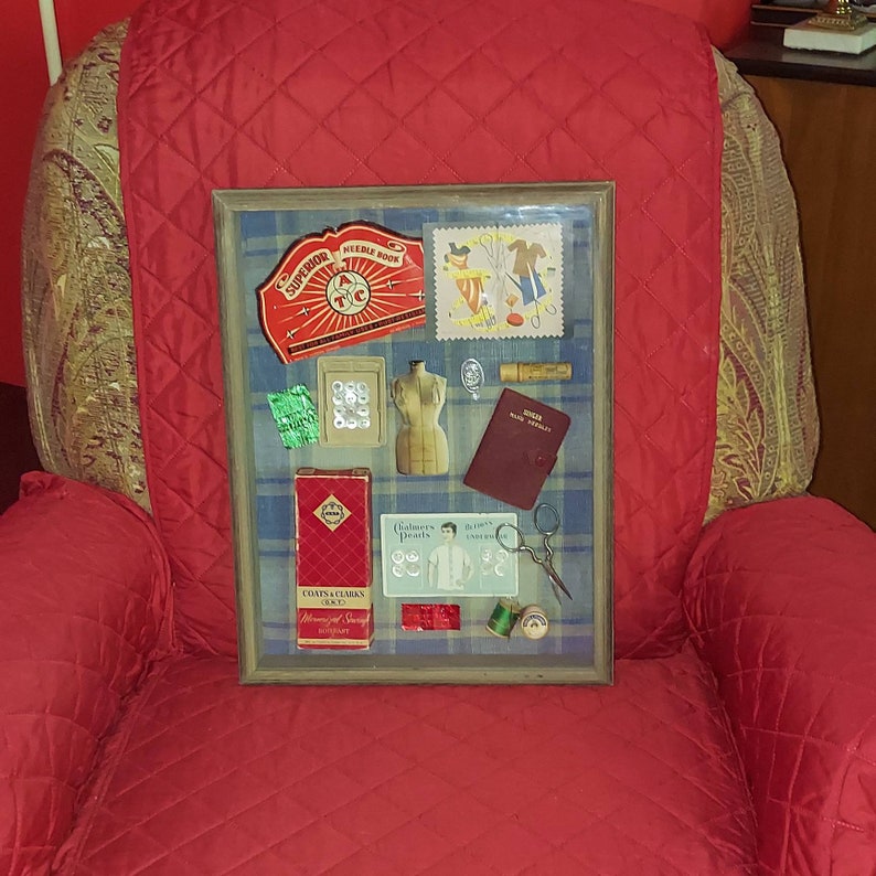 Sewing Shadow Box With Vintage Sewing Notions Wood Framed - Etsy