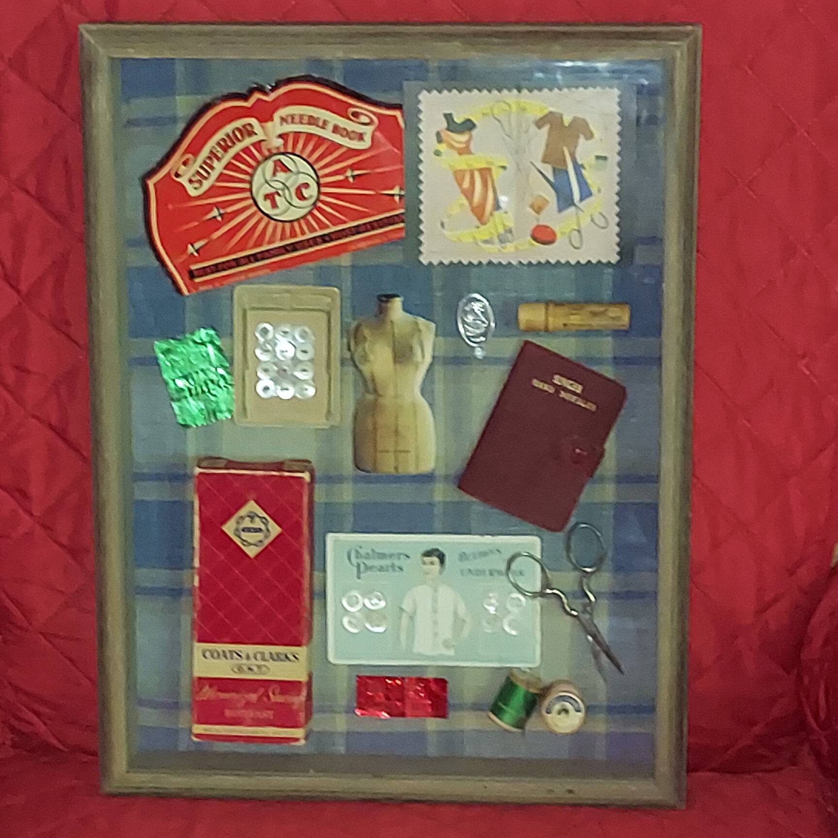 Sewing Shadow Box with Vintage Sewing Notions Wood Framed | Etsy