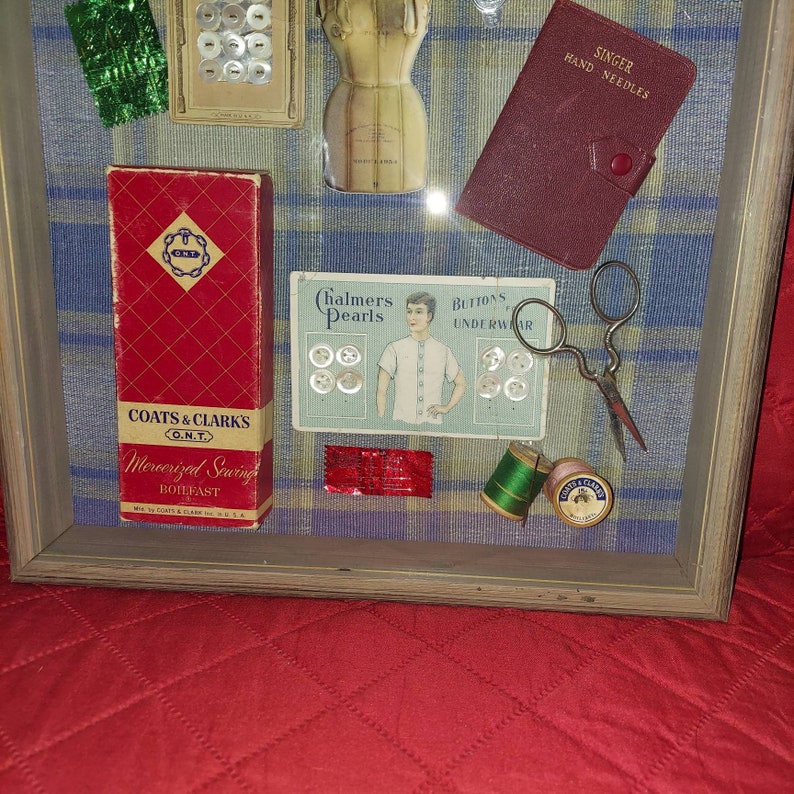 Sewing Shadow Box with Vintage Sewing Notions Wood Framed | Etsy