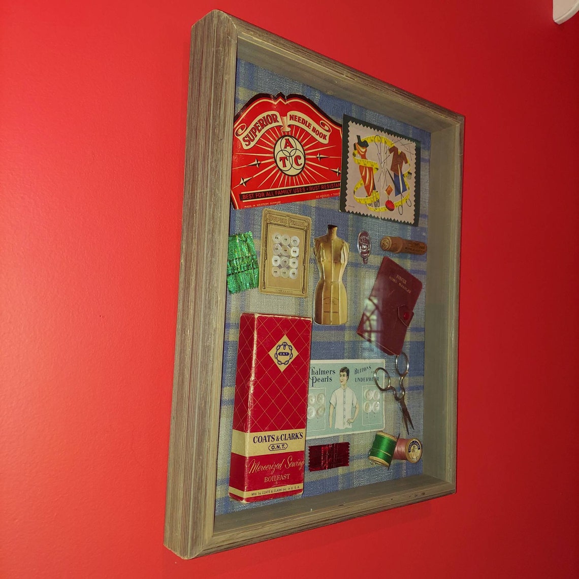 Sewing Shadow Box with Vintage Sewing Notions Wood Framed | Etsy