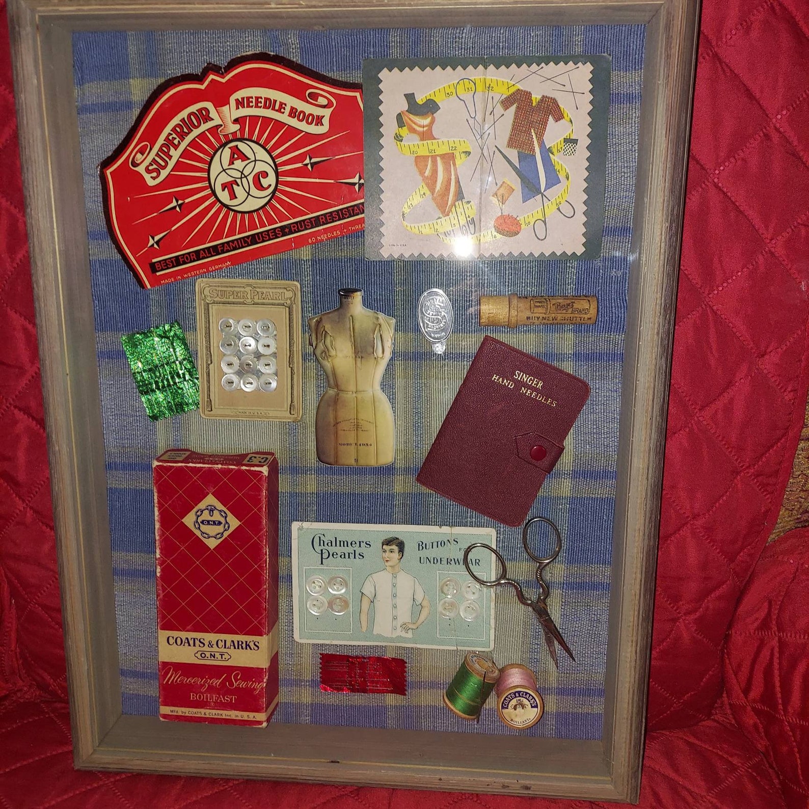 Sewing Shadow Box With Vintage Sewing Notions Wood Framed - Etsy