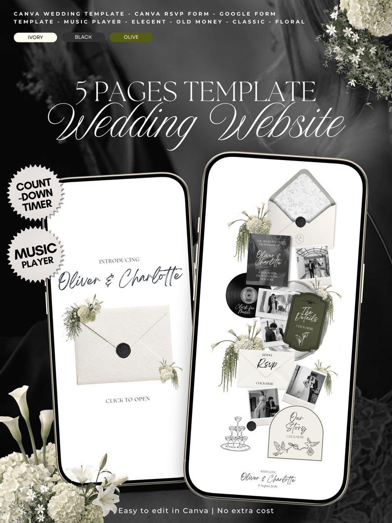 Weiß-Schwarze Hochzeit Website Vorlage mit Antwortmöglichkeit, Musik ...