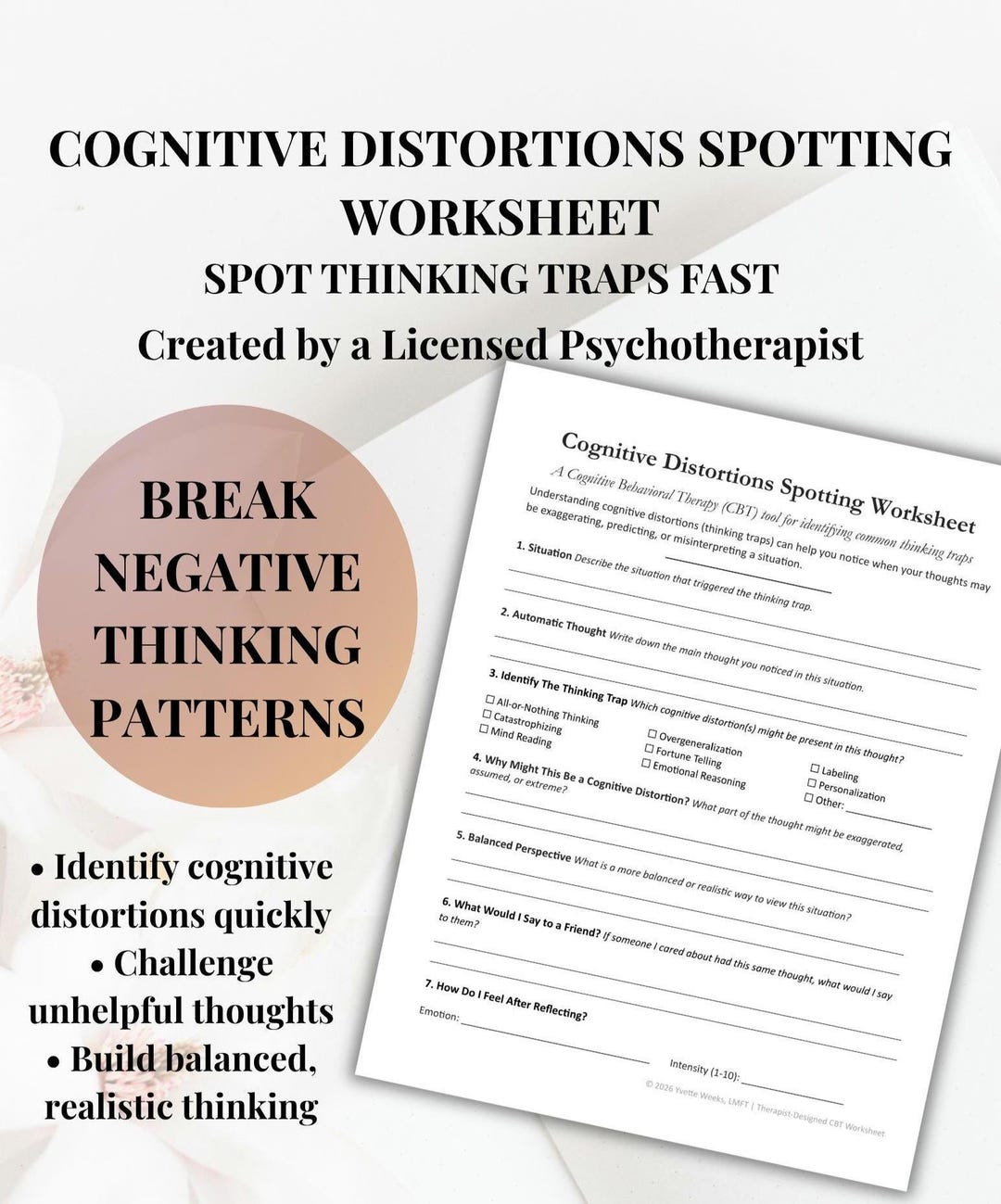Cognitive Distortions Worksheet | CBT Thinking Traps Worksheet ...