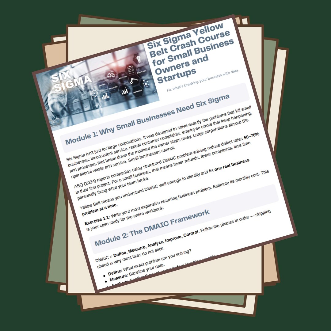 Six Sigma DMAIC Workbook | Small Business Process Improvement (excel ...