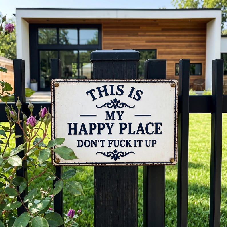 Custom Happy Place Metal Sign, Personalized Patio Garden Sign, Funny ...