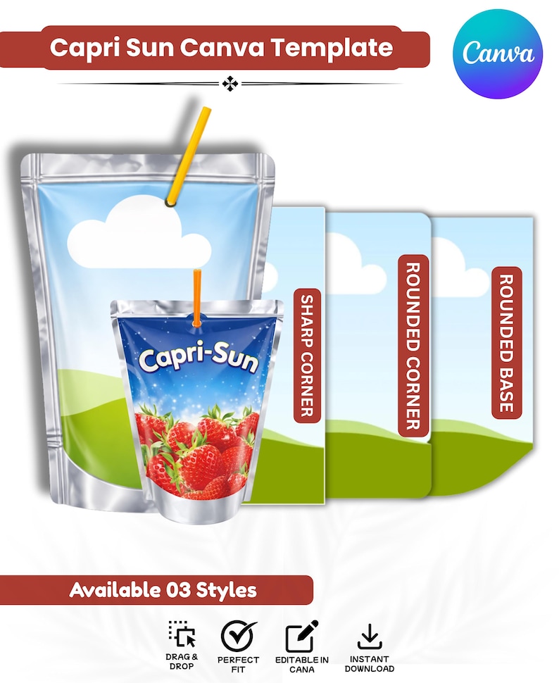 Capri Sun Template Canva, Editable Juice Pouch Label, Caprisun Label ...