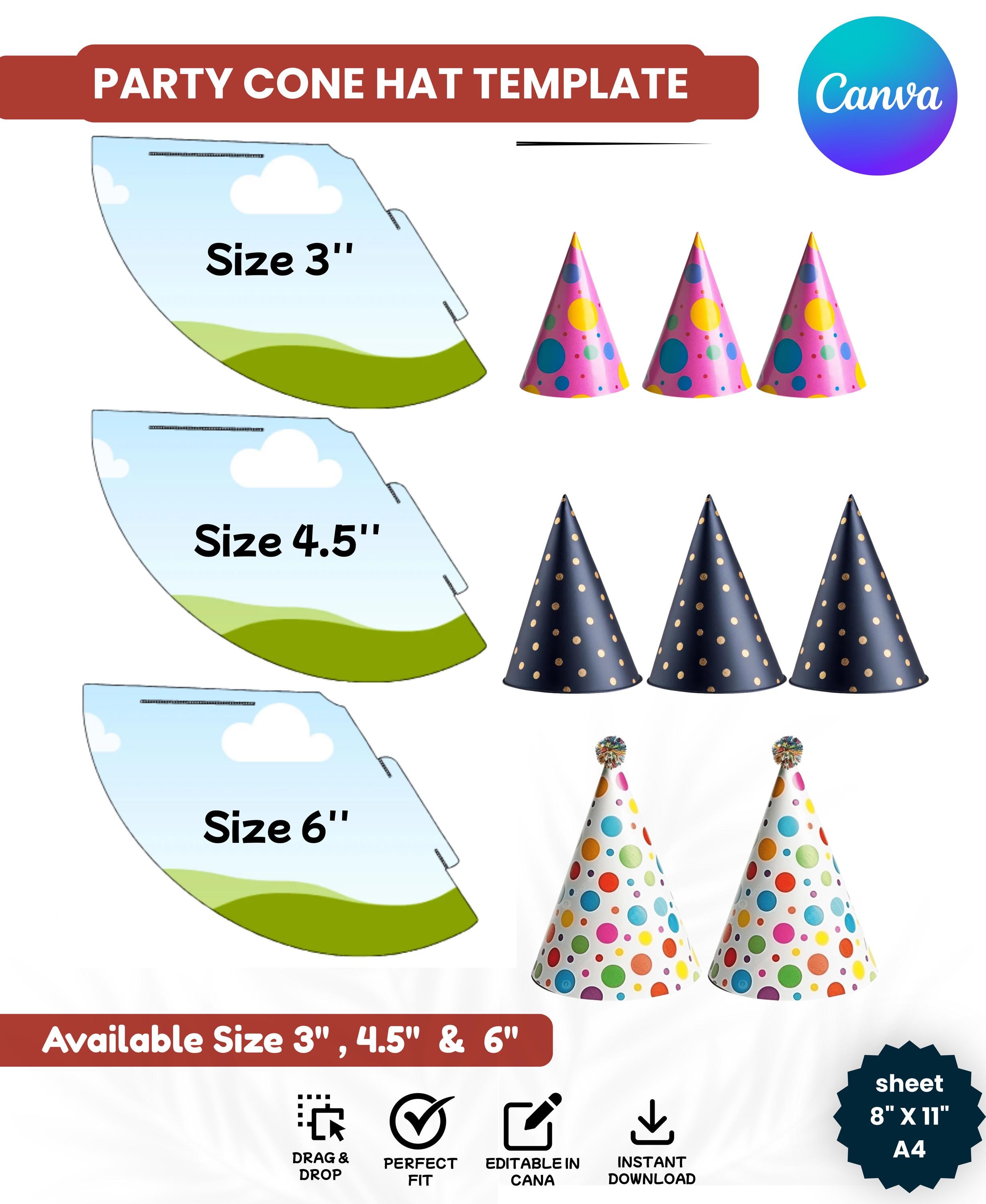 Party Cone Hat Template Bundle, Editable Canva Party Hat Template ...