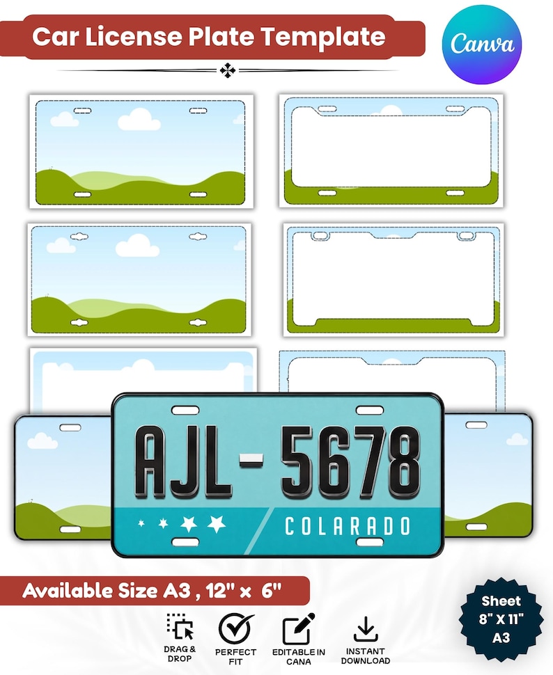 Car License Plate Canva Template, Sublimation License Plate Design ...