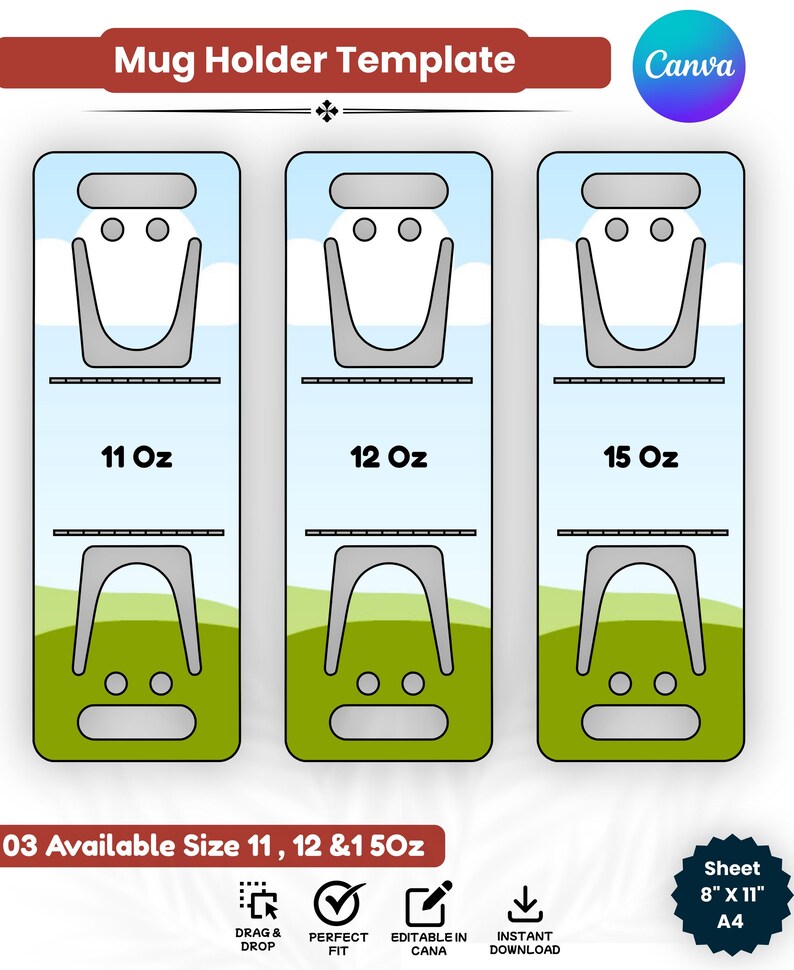 Mug Holder Template Canva Editable, Mug Gift Box Template, Mug ...