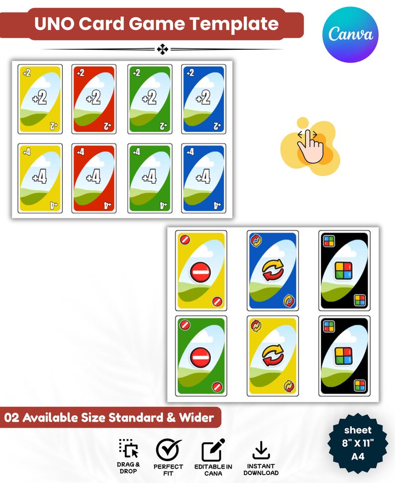 UNO Style Card Game Template Canva, Editable Playing Cards Template ...