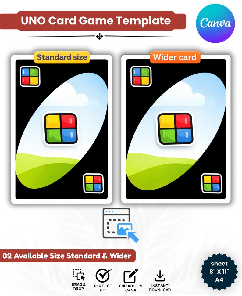 UNO Style Card Game Template Canva, Editable Playing Cards Template ...