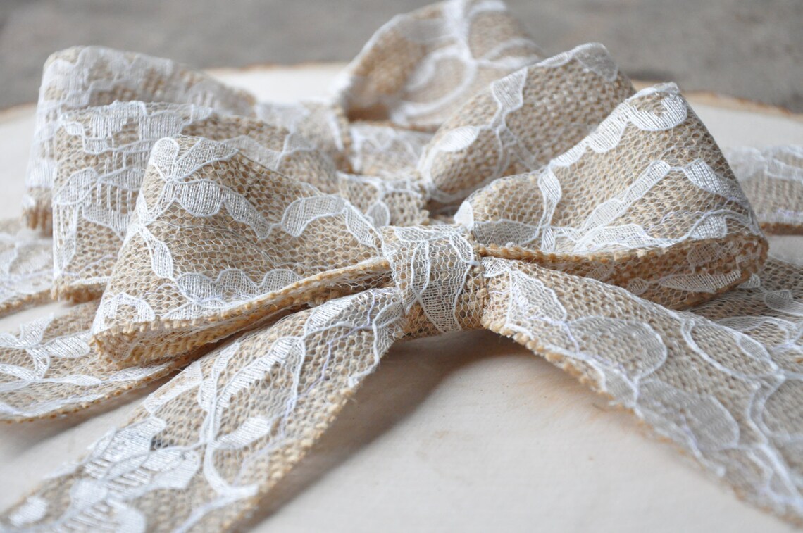 5 Burlap and Lace Bow Rustic Wedding Bow Handmade - Etsy