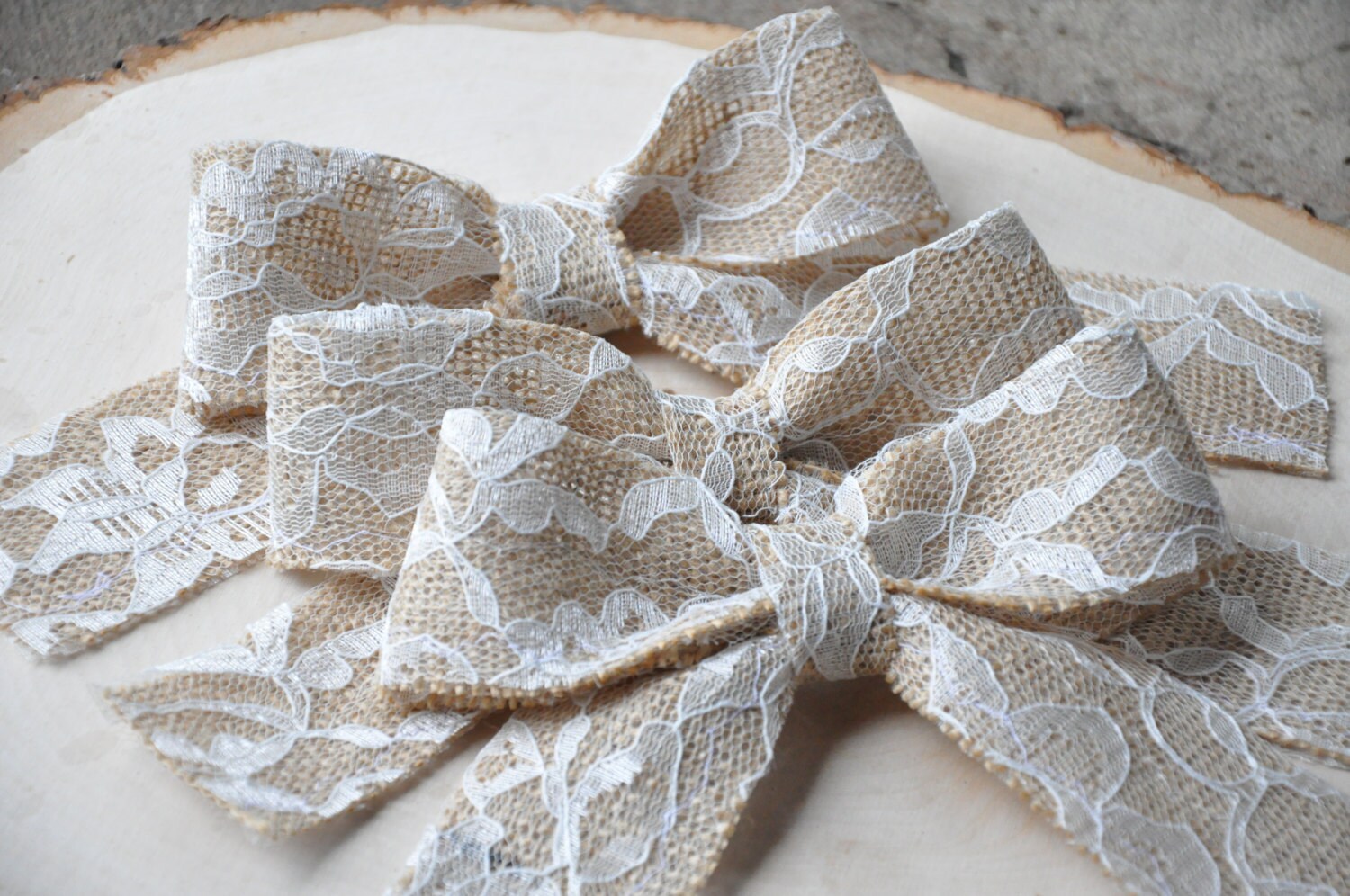 5 Burlap and Lace Bow Rustic Wedding Bow Handmade - Etsy