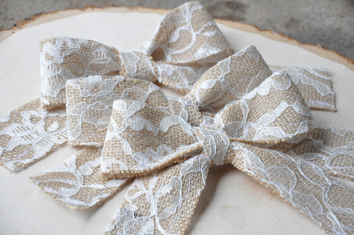 5 Burlap and Lace Bow Rustic Wedding Bow Handmade - Etsy
