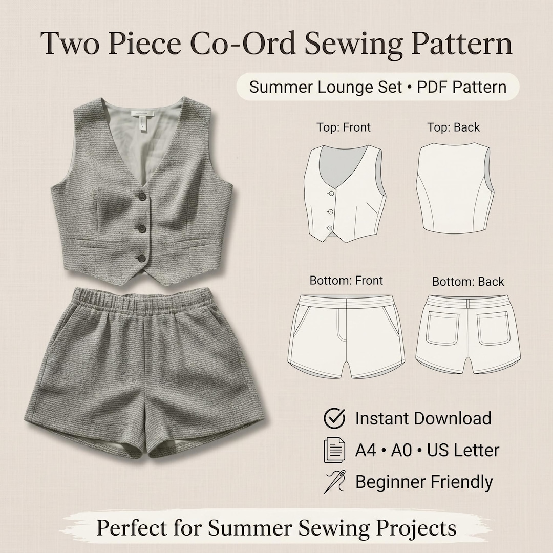 Two Piece Co Ord Sewing Pattern, Trendy Summer Lounge Set (digital ...