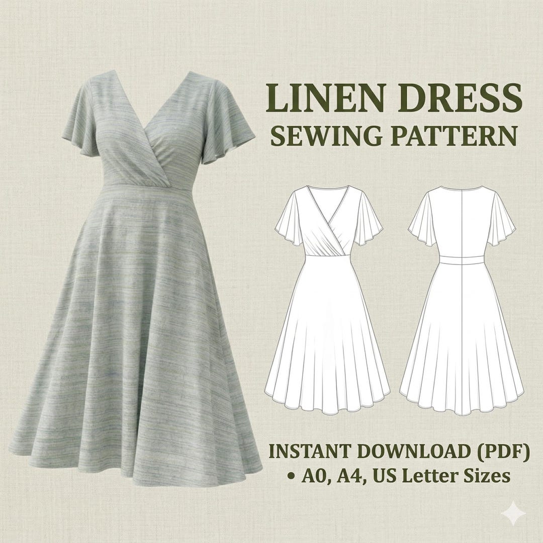 Linen Midi Dress Sewing Pattern | Loose Fit Summer Style (digital ...