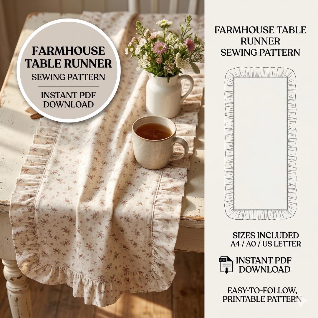 Ruffle Farmhouse Table Decor Sewing Pattern PDF, Cottagecore DIY, A4 US ...