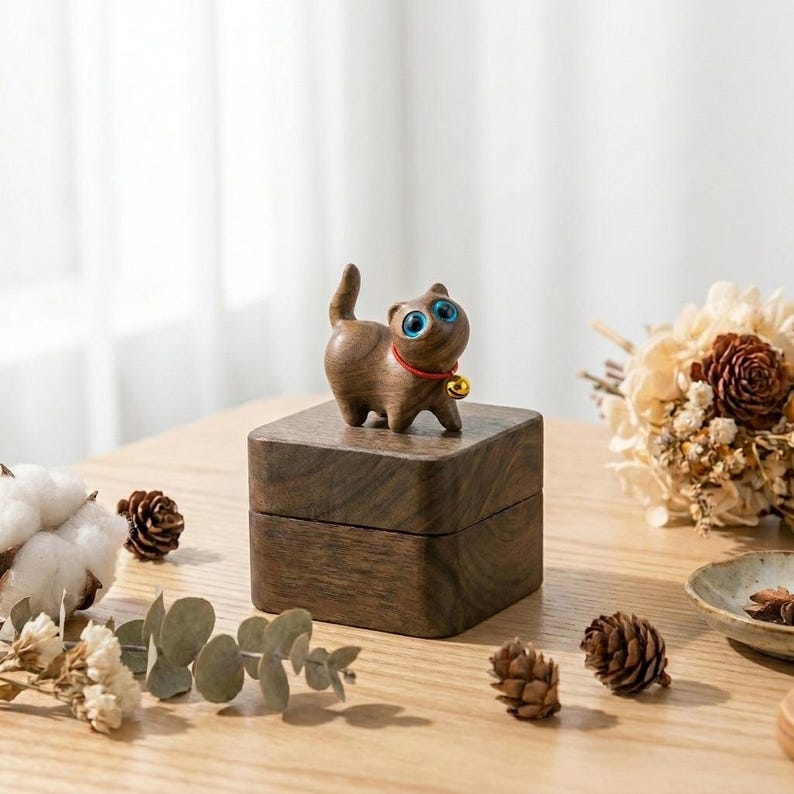 Wood Cat Ring Box, Custom Engagement Proposal Ring Bearer Holder ...