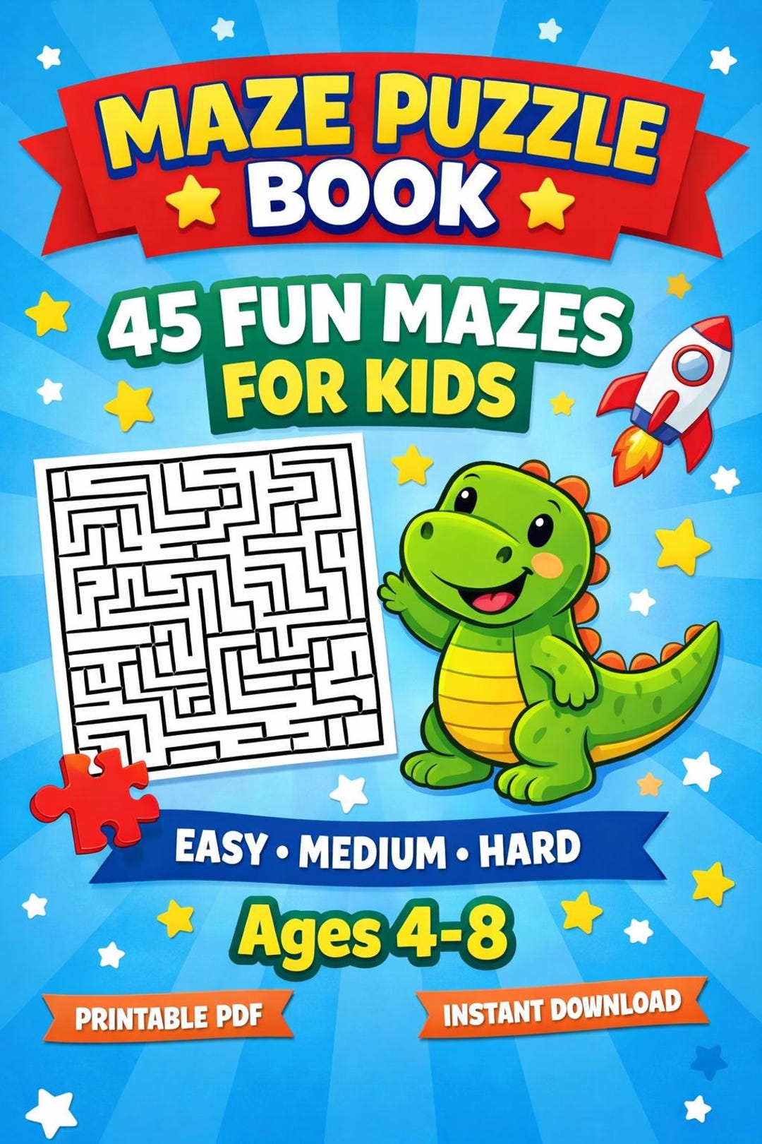 45 Maze Puzzles for Kids Printable Maze Book PDF – Easy, Medium, Hard ...