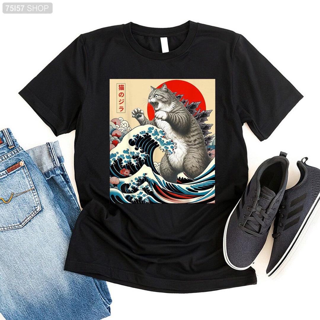 Catzilla Cat Japanese Art Funny Cat Gifts for Men Women Kid T-shirt ...
