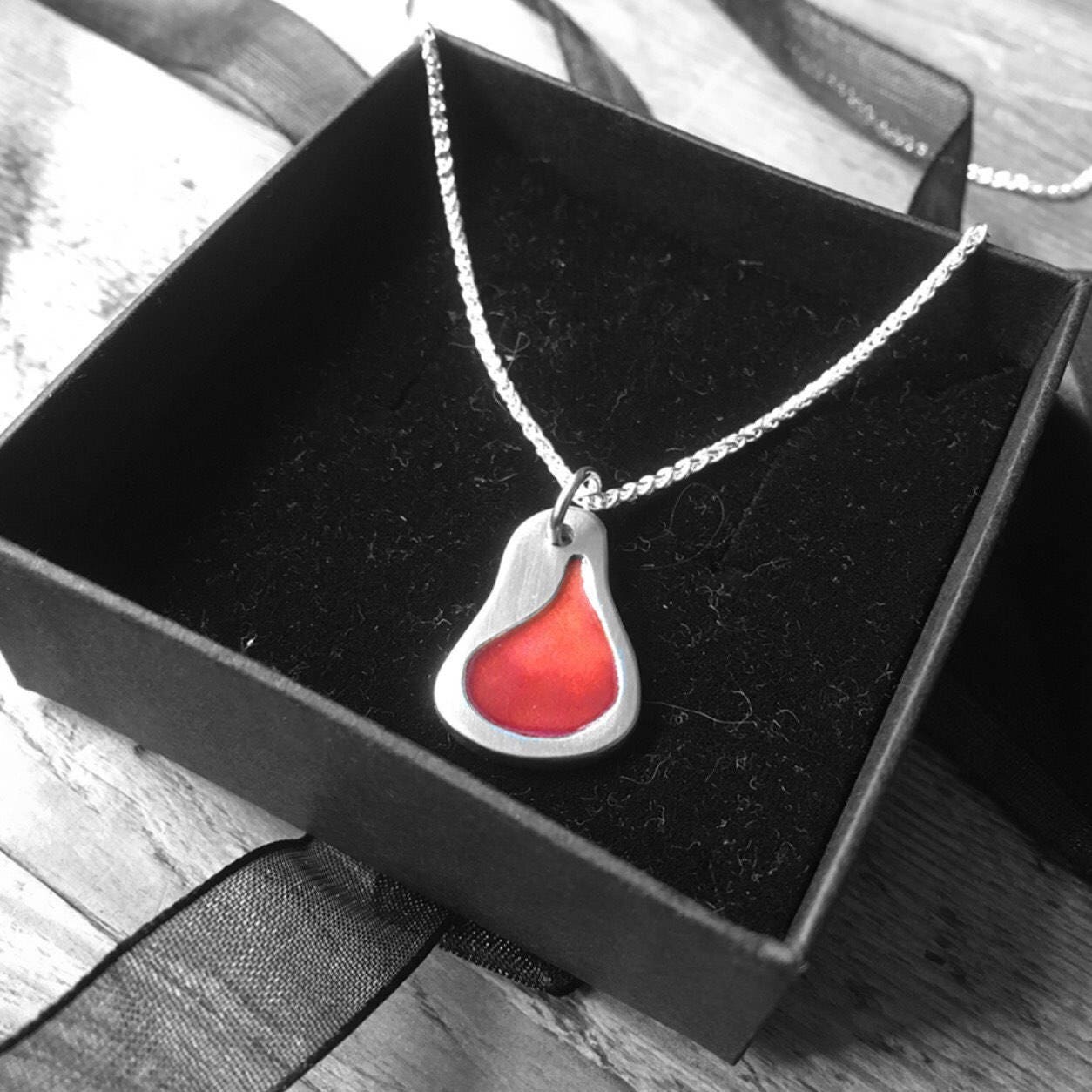 Solid Silver Pendant With Red/orange Enamel on an 18 in - Etsy