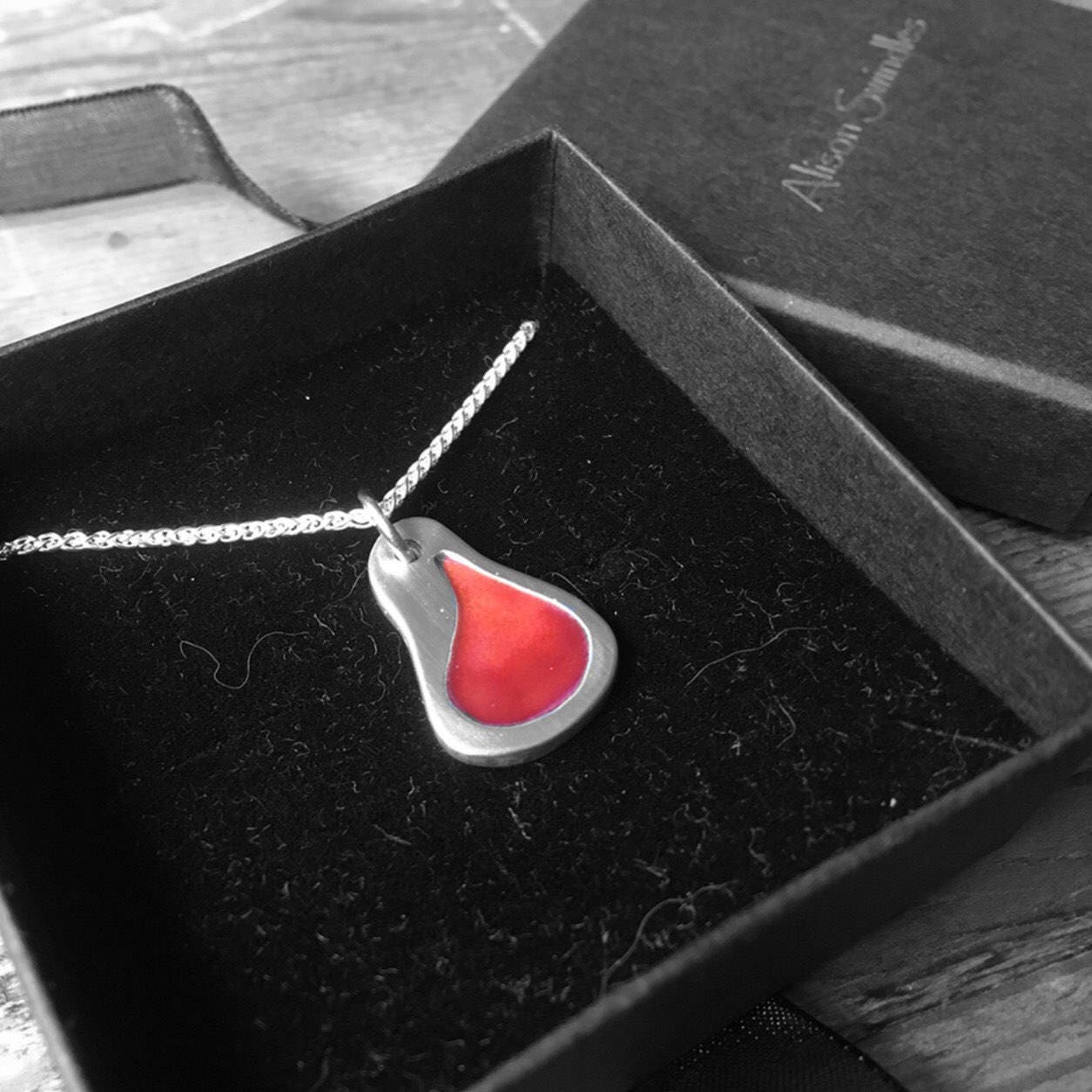 Solid Silver Pendant With Red/orange Enamel on an 18 in Silver Chain - Etsy