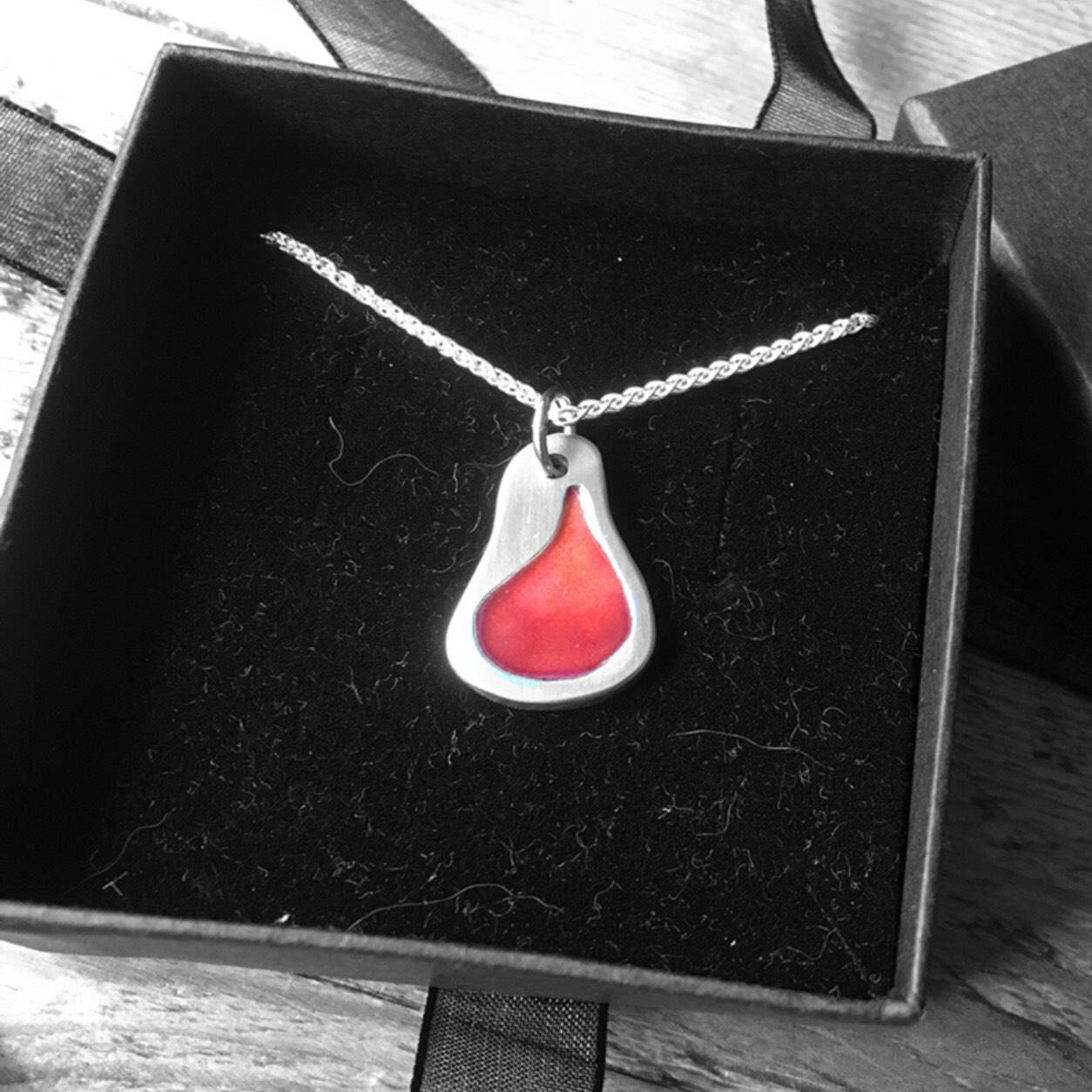 Solid Silver Pendant With Red/orange Enamel on an 18 in Silver Chain - Etsy