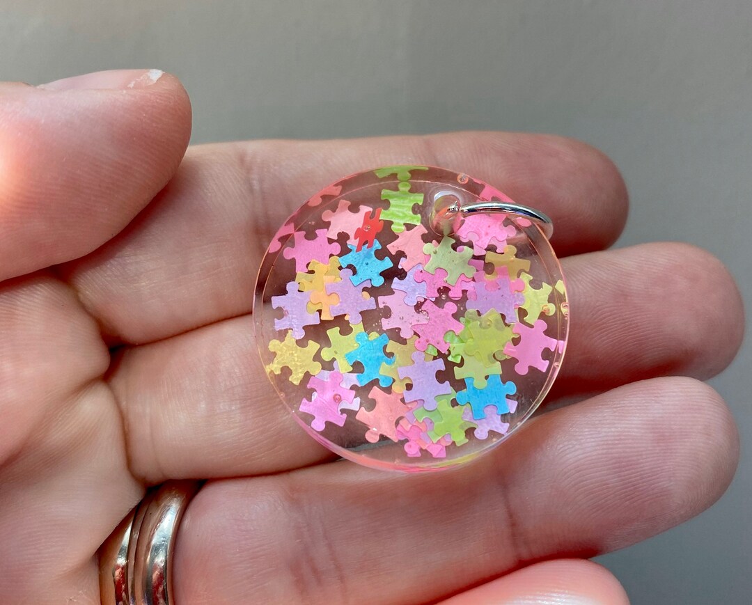 Neon Autism Awareness Jewelry-puzzle Pieces in Clear Resin as a Pendant ...