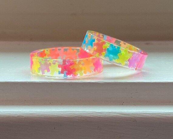 Neon Autism Awareness Puzzle Pieces Resin Ring | Etsy