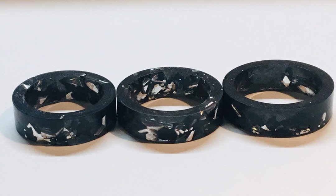 Black & Silver Resin Ring-pearlized Black Resin Ring With Silver Flakes ...