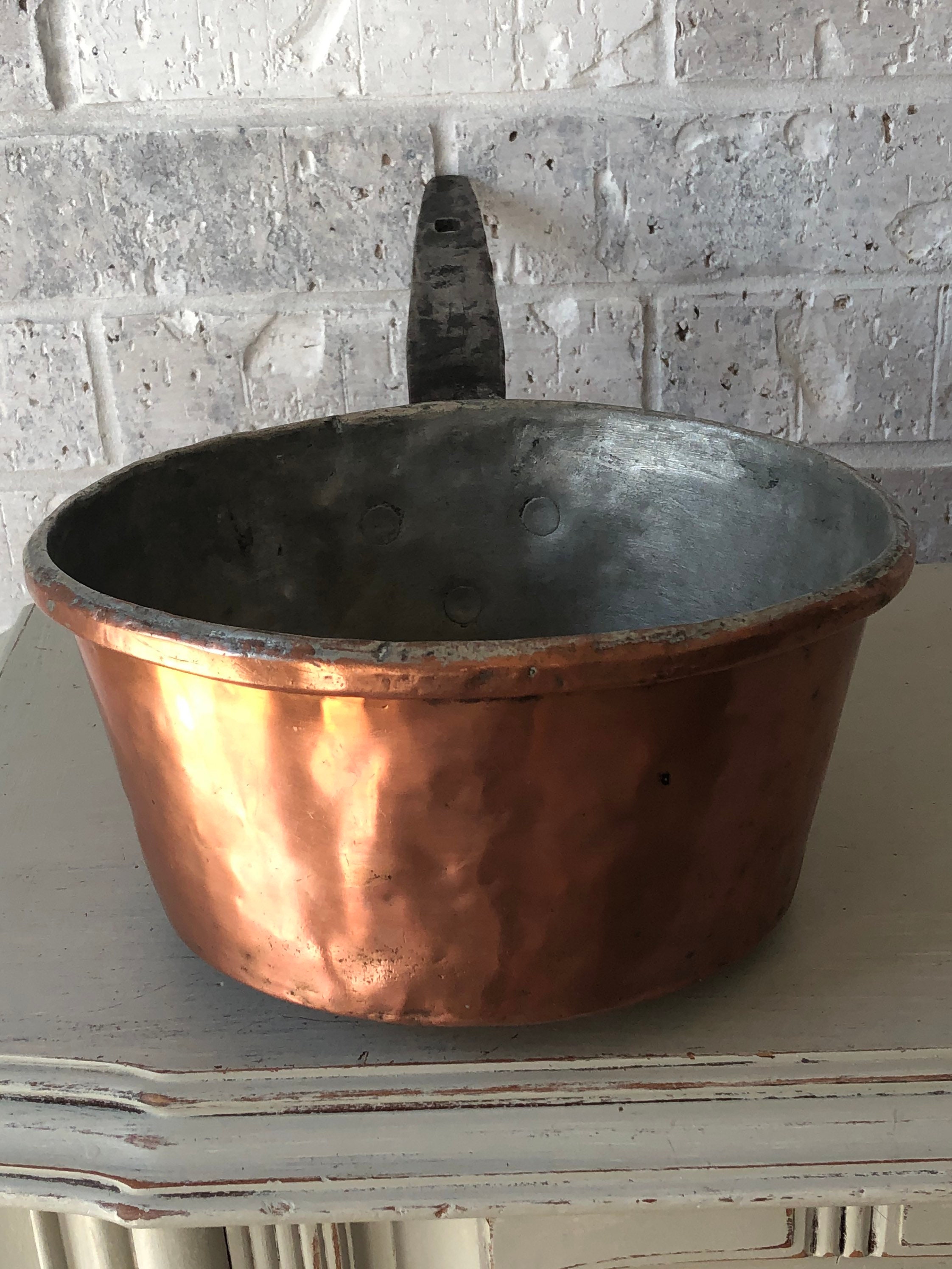 Antique Copper Pot / Pan Iron Handle Primitive Hand Forged | Etsy
