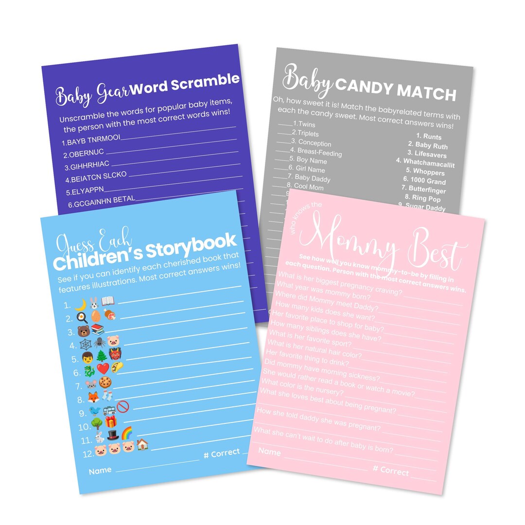 Luna Collection: Printable Baby Shower Game Bundle - Emoticon Storybook ...