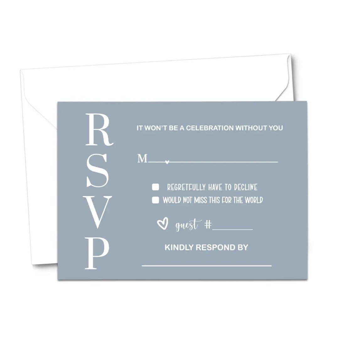 Dusty Blue RSVP Card 25 Pack - Minimalist Wedding Invitation Response ...