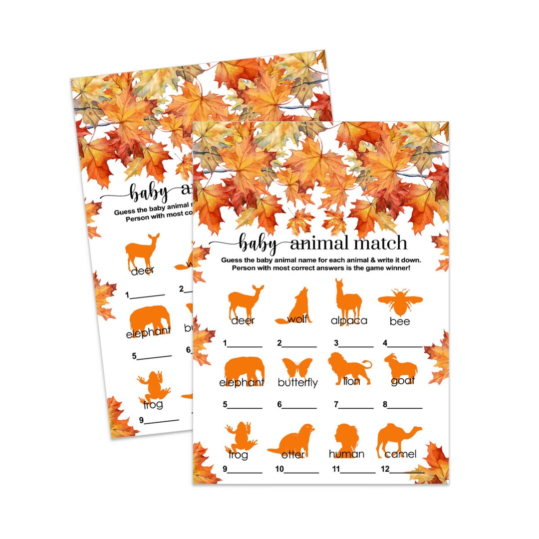 Fall in Love Printable Baby Shower Animal Matching Game Digital PDF ...