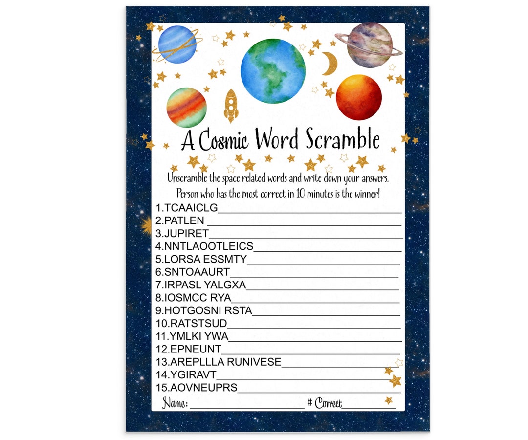 Cosmic Baby Shower Word Scramble Game, Space Unscramble Party Activity ...