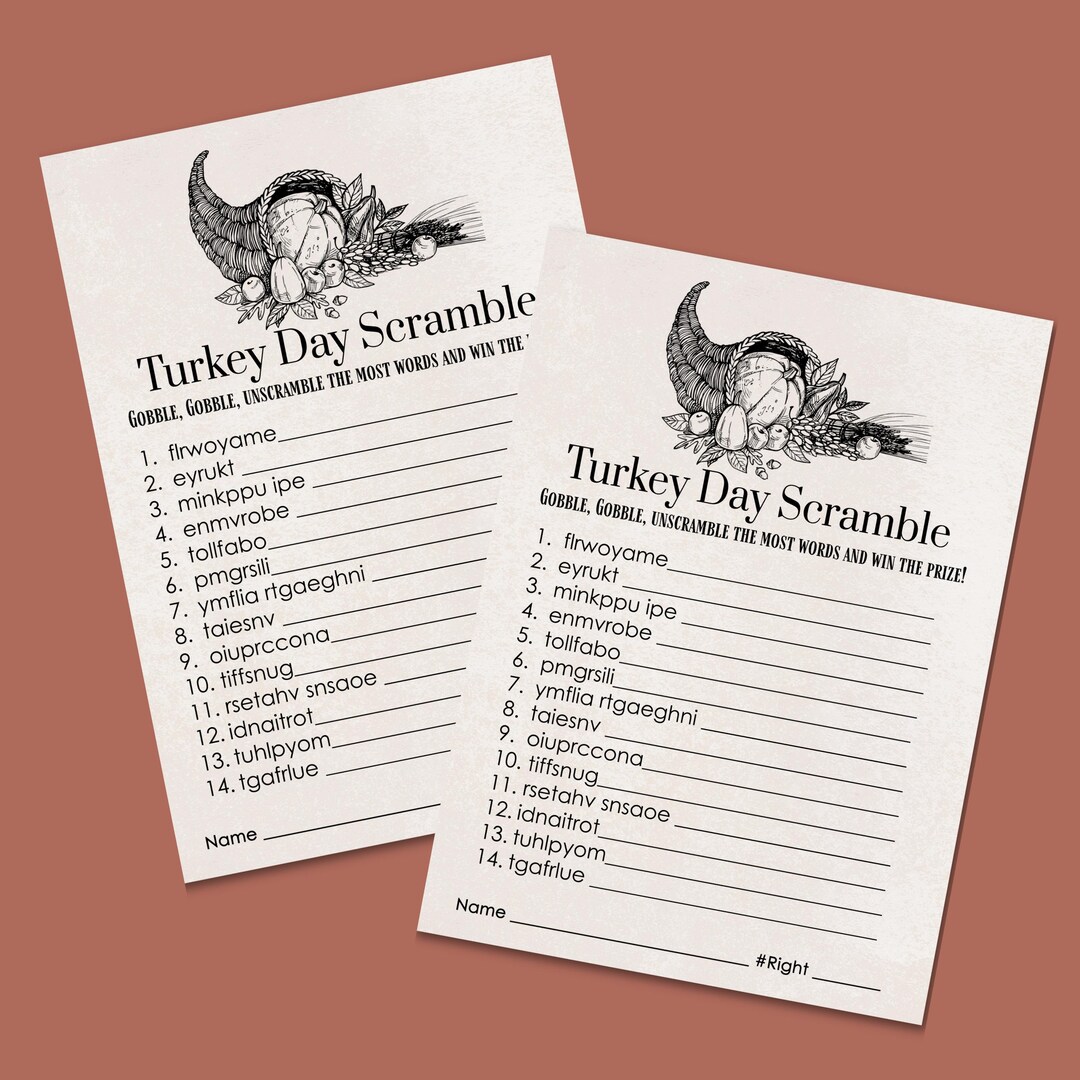 Thanksgiving Word Scramble – Printable Game, Answer Key (digital ...