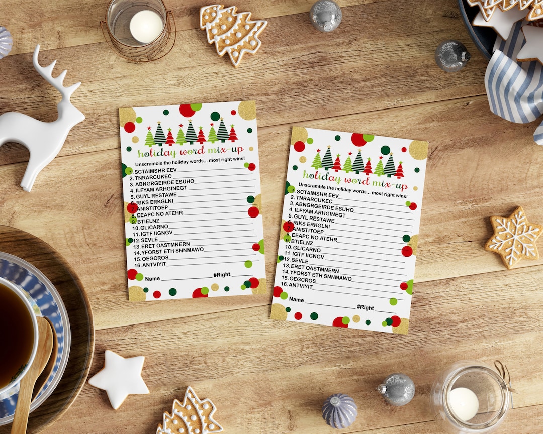 Jolly Trees Christmas Word Scramble Game, Holiday Unscramble Party ...