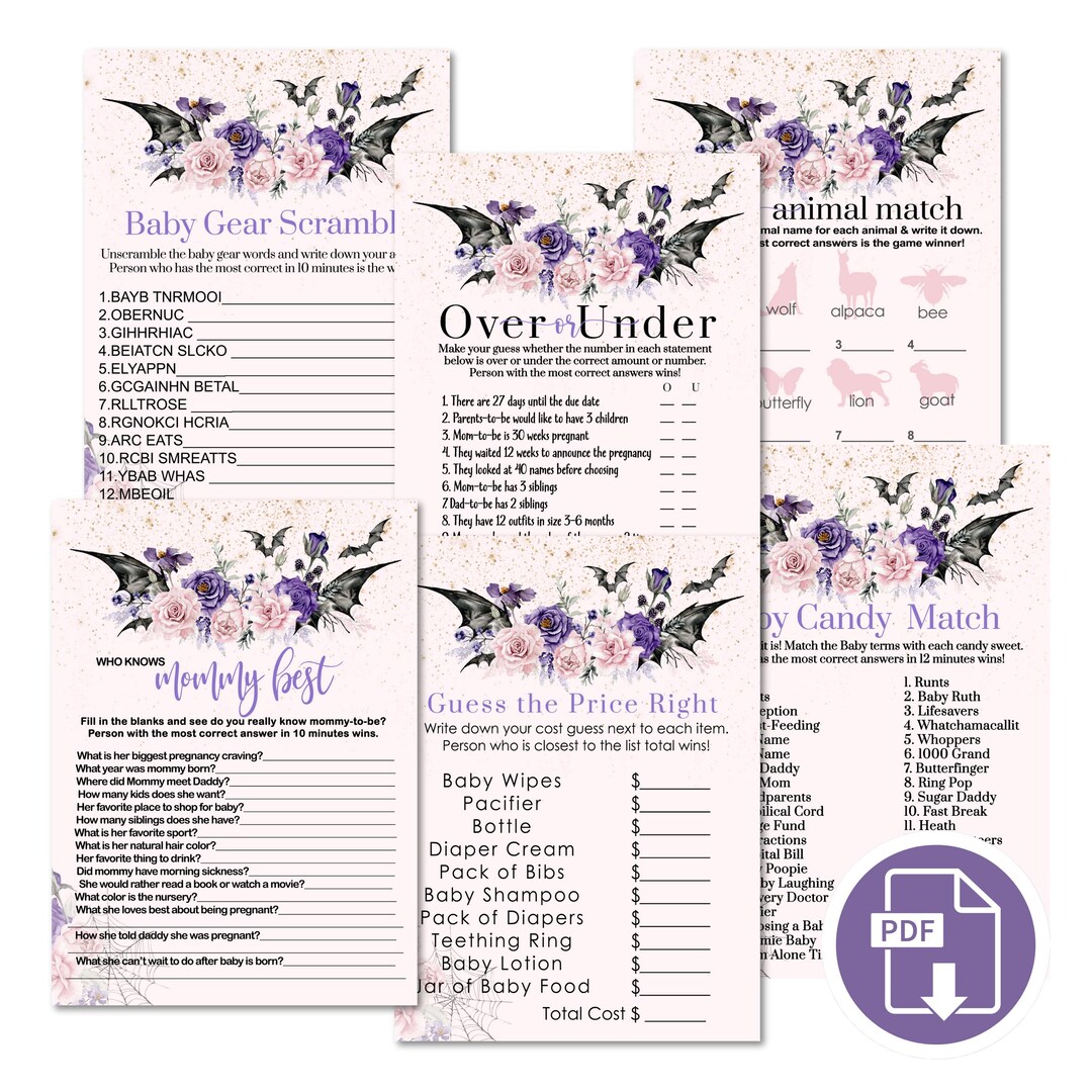 Spooky Goth Baby Shower Games Bundle – Instant Download Printable ...