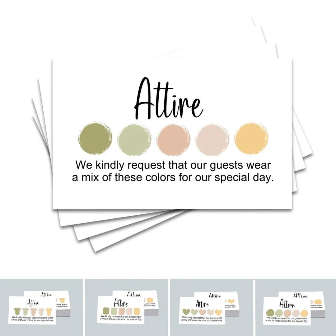 Elegant Wedding Color Cards - Custom Dress Code Guides - 100 Premium ...