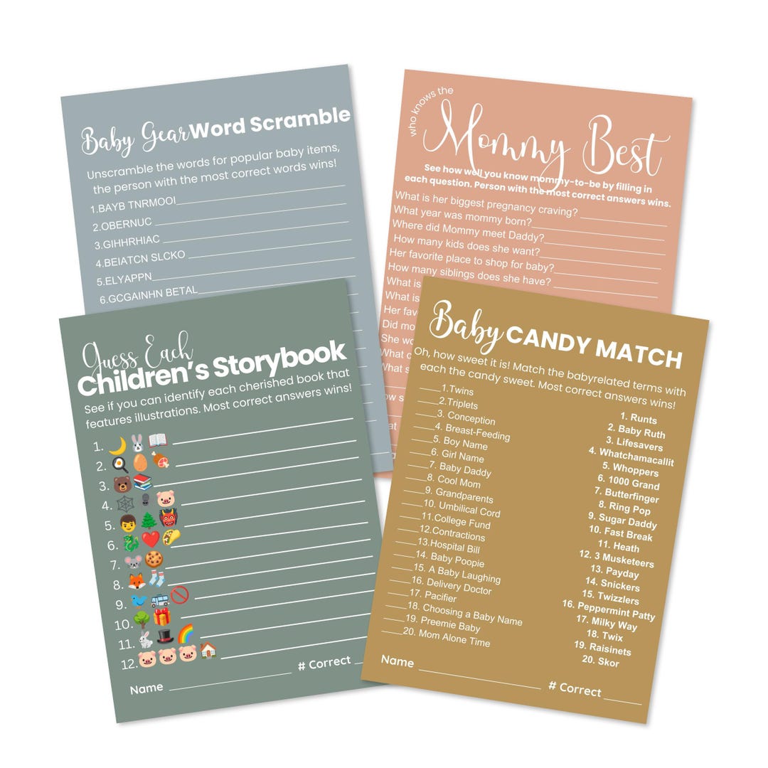 Printable Baby Shower Game Bundle - Storybook Emoticons, Word Scramble ...