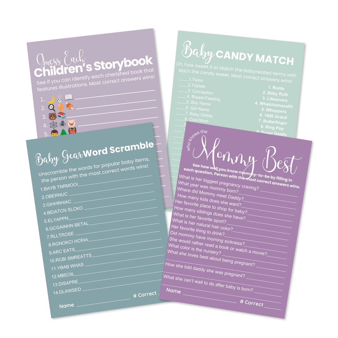 Printable Baby Shower Game Bundle - Storybook Emoticons, Word Scramble ...
