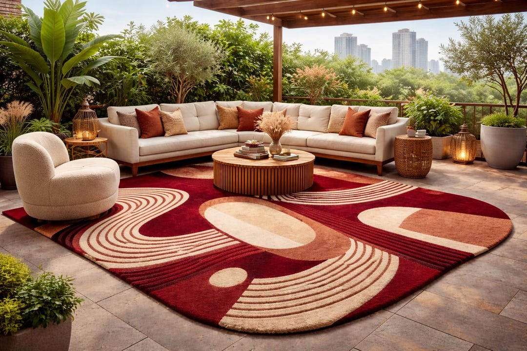 Modern Abstract Red Area Rug, Large Geometric Carpet, Contemporary ...