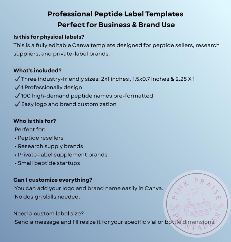 Peptide Vial Label Template, Editable Labels Template Printable ...