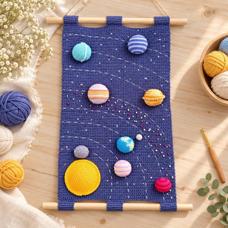 Crochet Solar System Wall Hanging Pattern, Space Tapestry, Planet ...