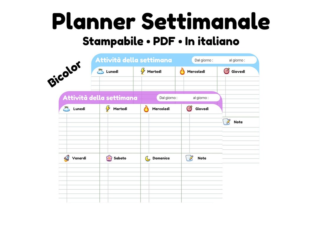 Printable Weekly Planner | Italian Agenda | Weekly Planner PDF | Daily ...