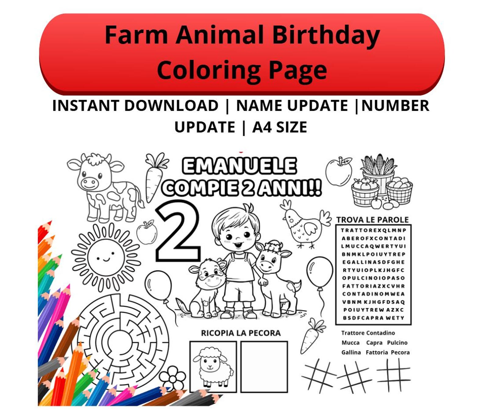 Custom Birthday Coloring Pages in Canva | Farm Activity Poster for Kids ...